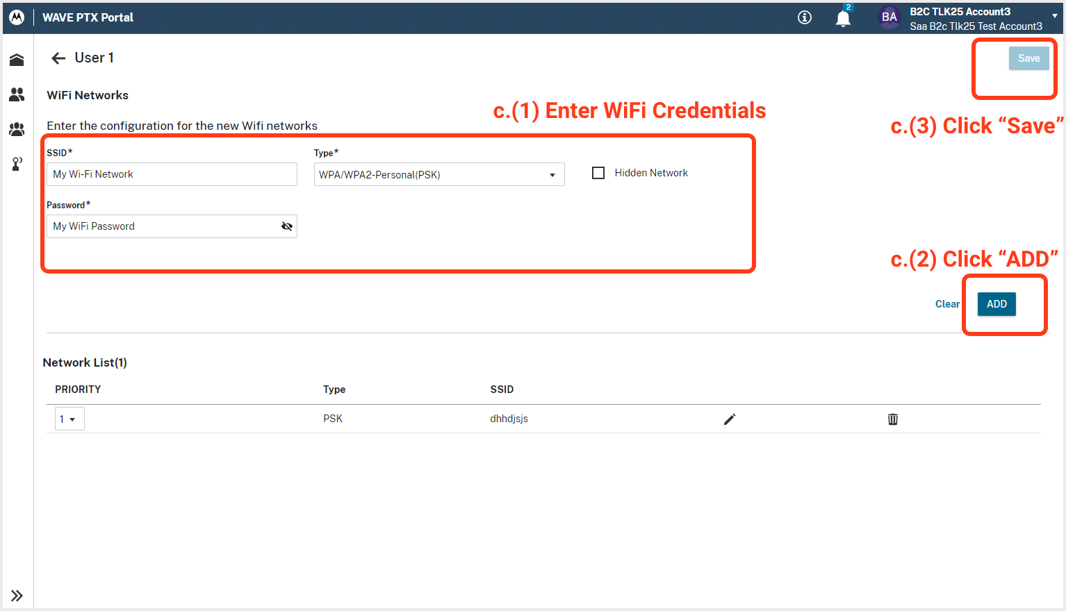 TLK 25 Wi-Fi configuration process