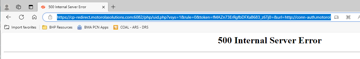 Authentication Portal - 500 Internal Server Error